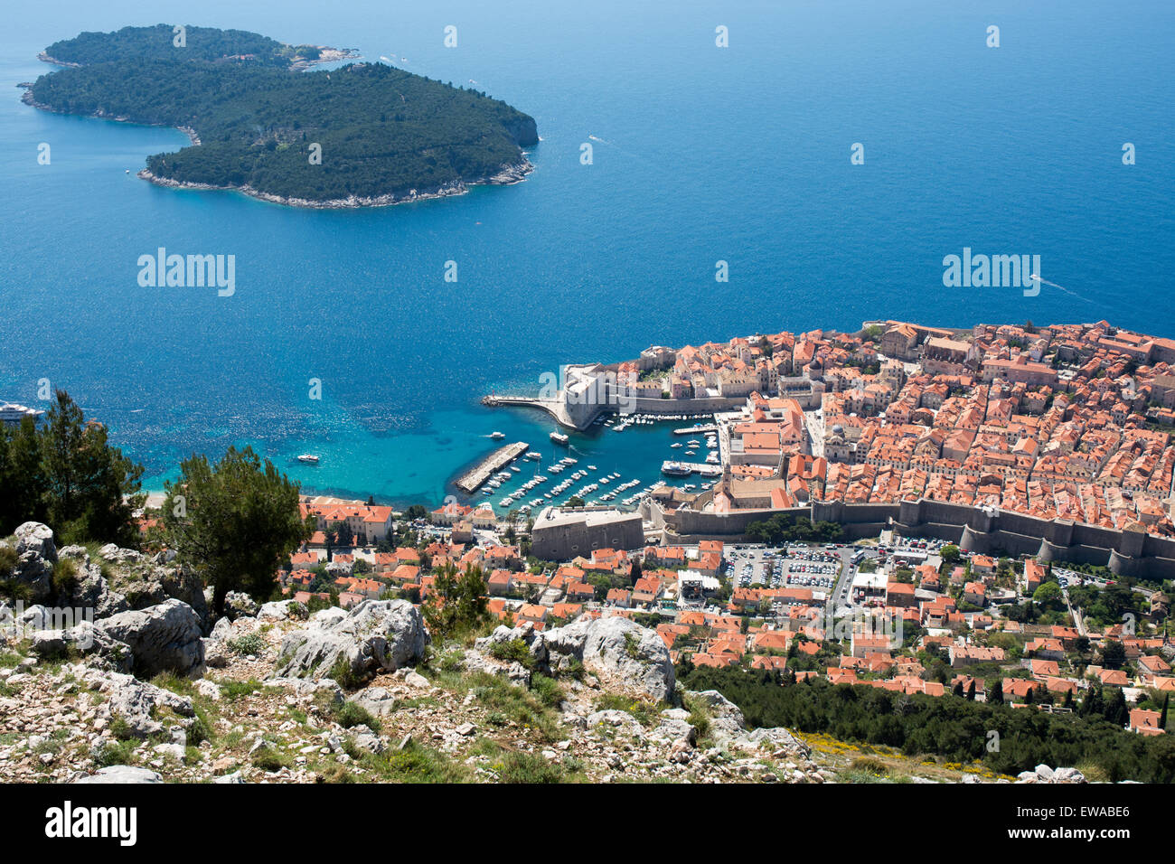 old city & port and lokrum island from srdj hill cable car station ...