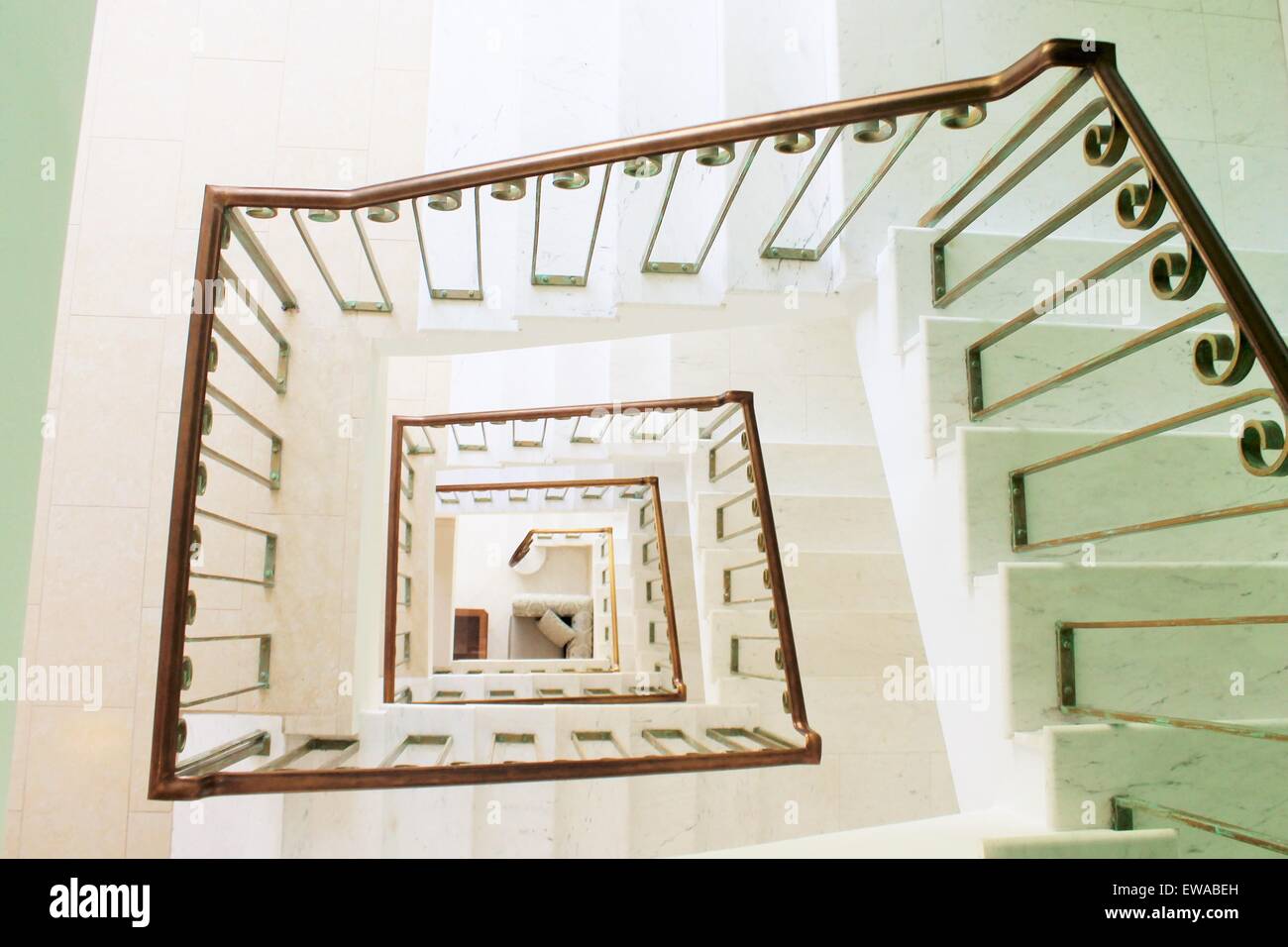 Spiral square stairs viewed from above Stock Photo - Alamy
