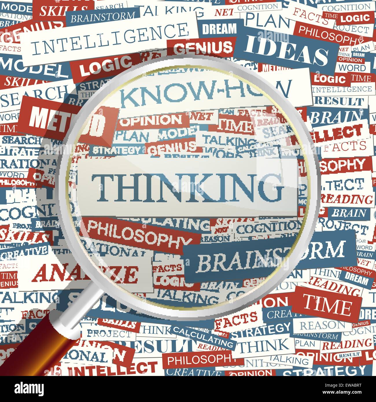 THINKING. Concept related words in tag cloud. Conceptual info-text ...