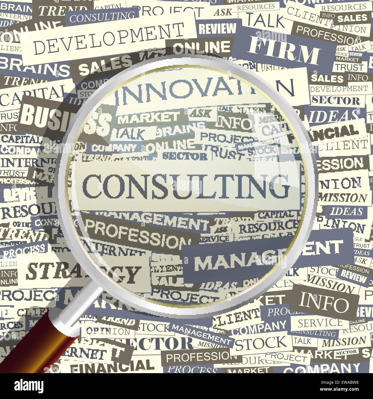 CONSULTING. Concept related words in tag cloud. Conceptual info-text ...