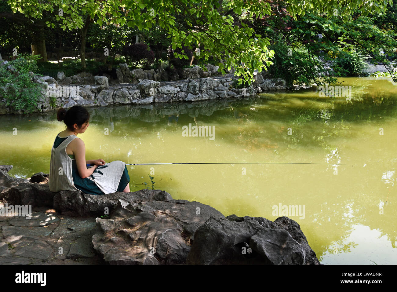 Fishing Lady Woman Fuxing Park French Concession, Luwan District in ...