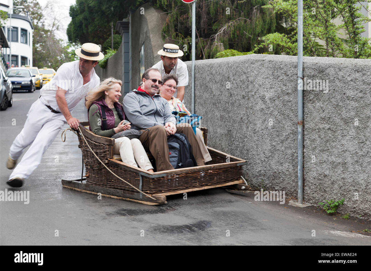FUNCHAL, MADEIRA - MAY 20: Traditional downhill sledge trip on May 20 ...