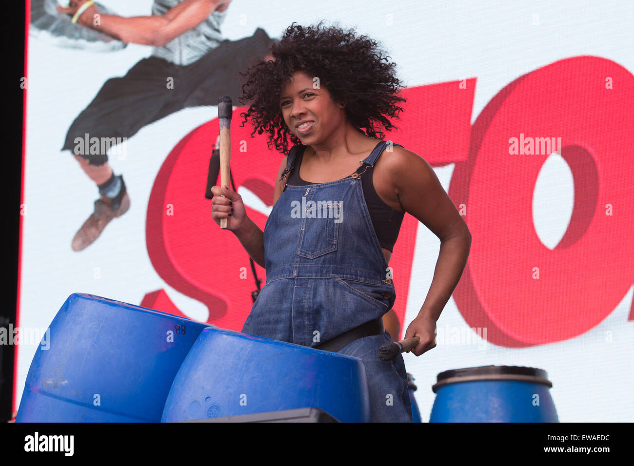 London, UK. 21 June 2015. Stars from the hit show Stomp perform at West ...
