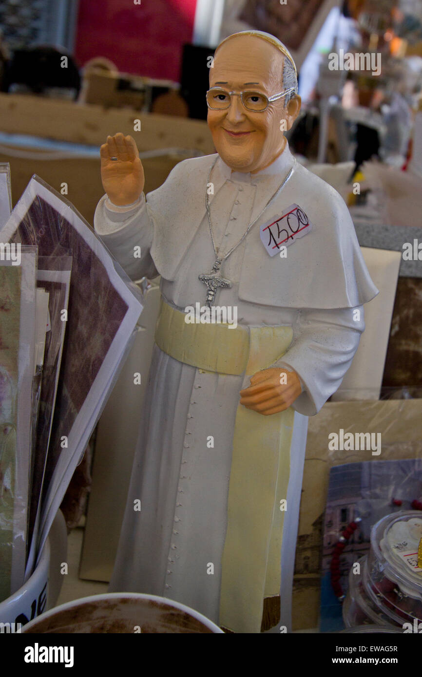 Turin, Italy, 21st June 2015. A souvenir statue portraying Pope Francis ...