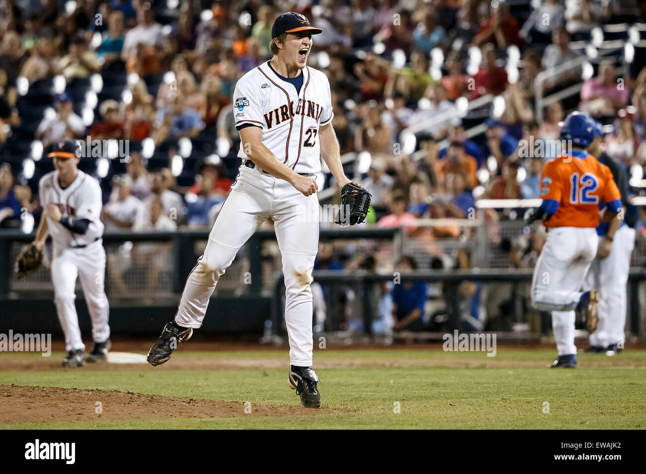 June 20, 2015: Virginia relief pitcher Josh Sborz #27 reacts after the ...