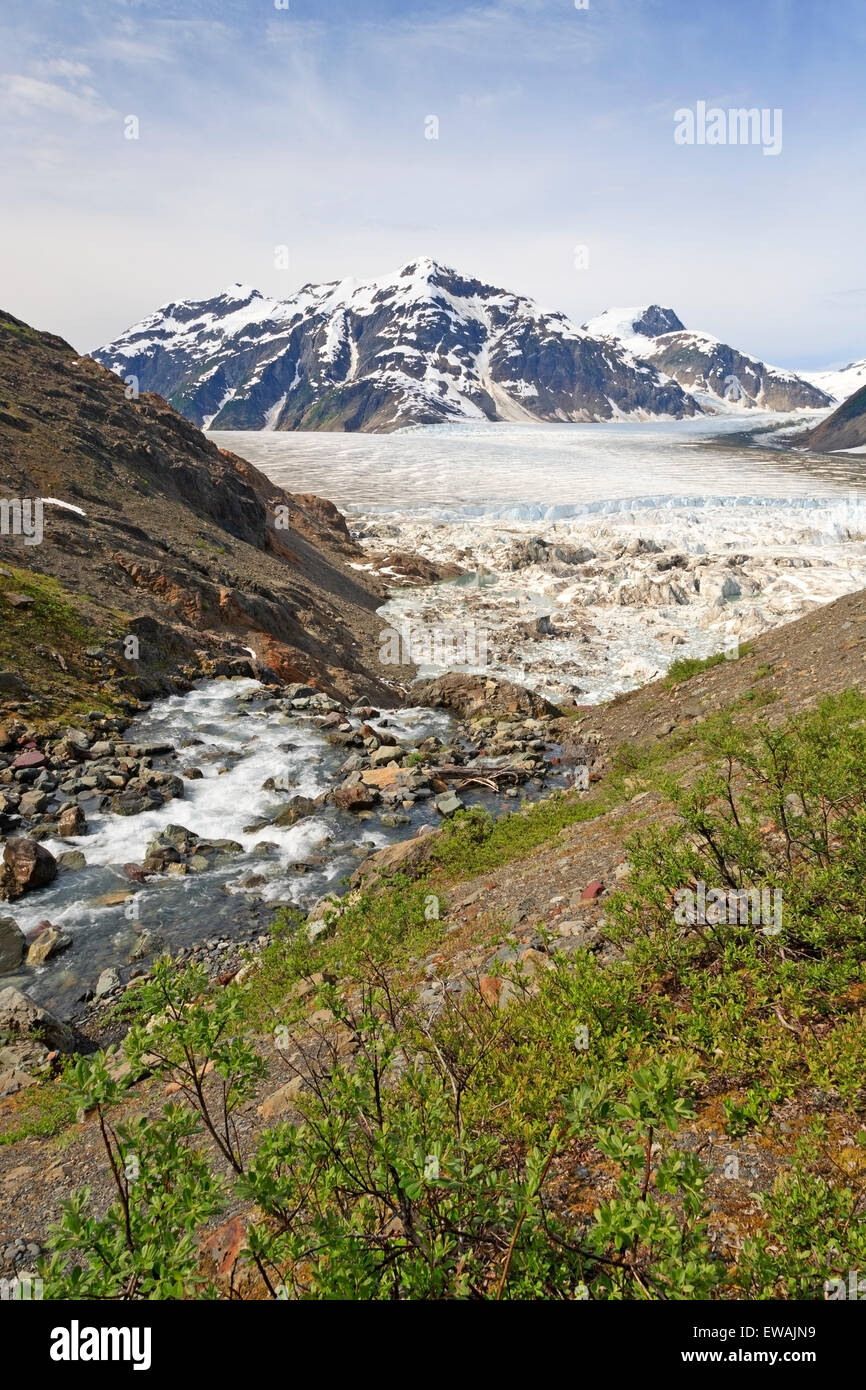 Salmon Glacier with creek flowing into Summit Lake, Stewart, British ...