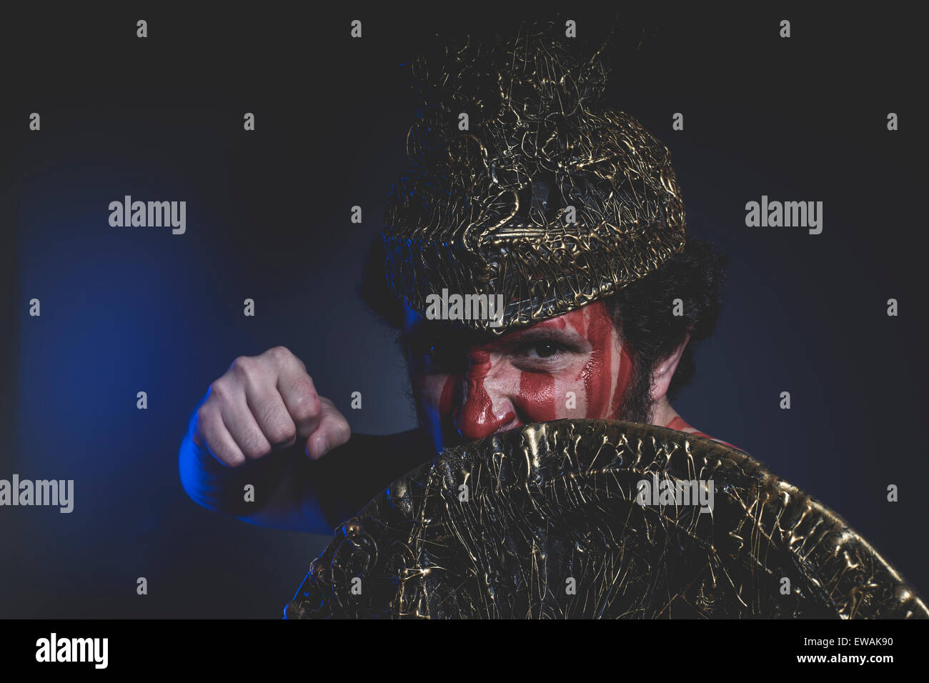 bearded man warrior with metal helmet and shield, wild Viking Stock ...