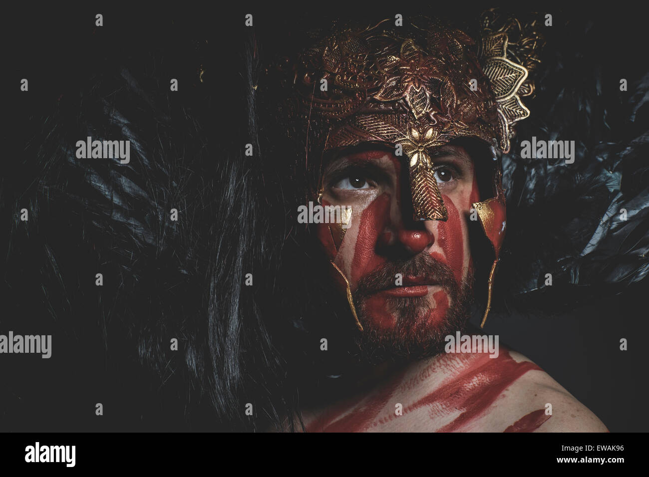 Mythology, bearded man warrior with metal helmet and shield, wild ...