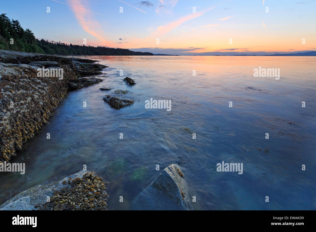 Sunset scene along shoreline of Georgia Strait, near Nanaimo, Vancouver ...