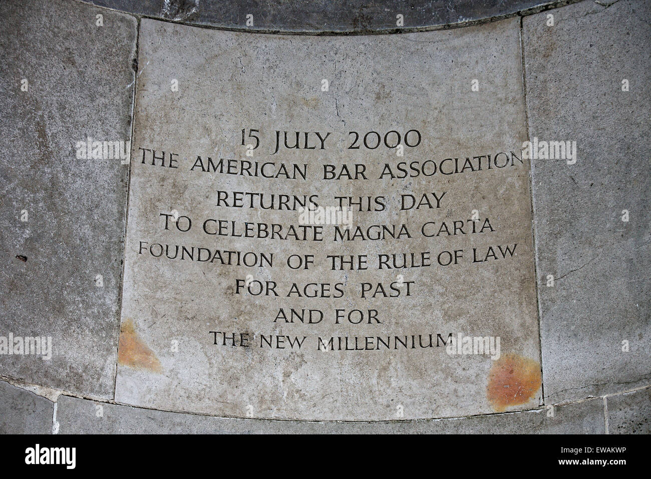 ABA memorial of Magna Carta, Runnymede. One of four engraved stones in ...