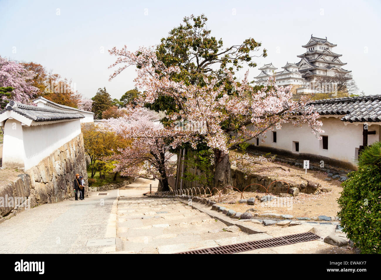 The long approach to the West Bailey at Himeji castle in Japan ...