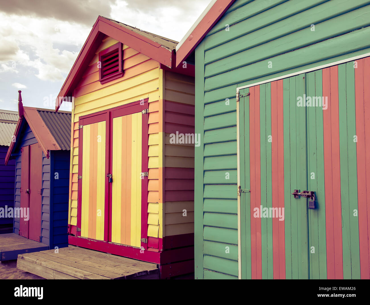 Bathing houses at Brighton Beach, Australia. View of colorful beach ...