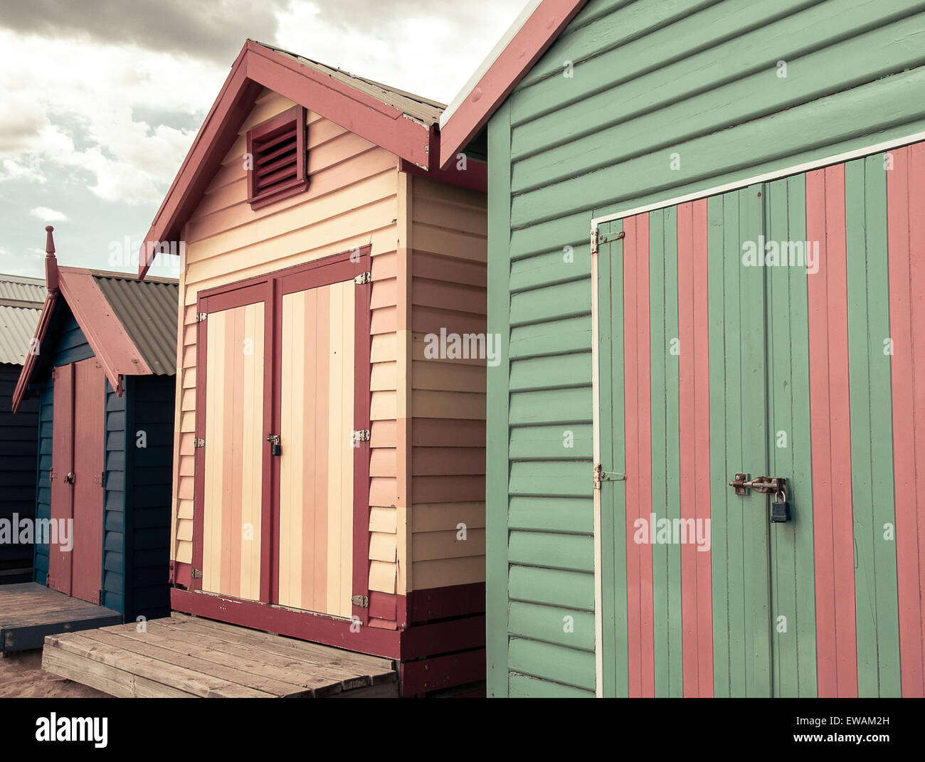 Bathing houses at Brighton Beach, Australia. View of colorful beach ...