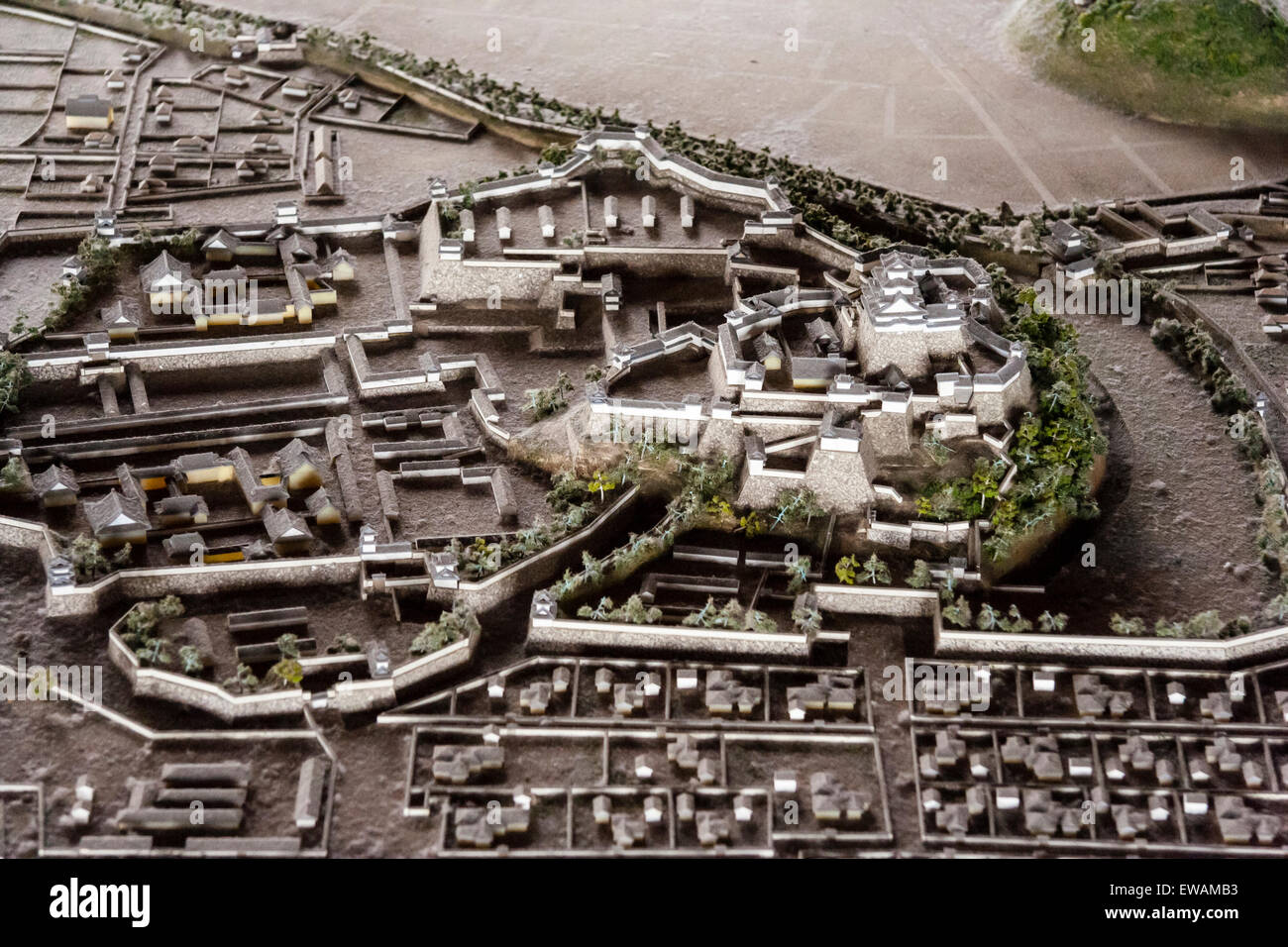Interior of Himeji castle keep. Large scale model of the town and ...