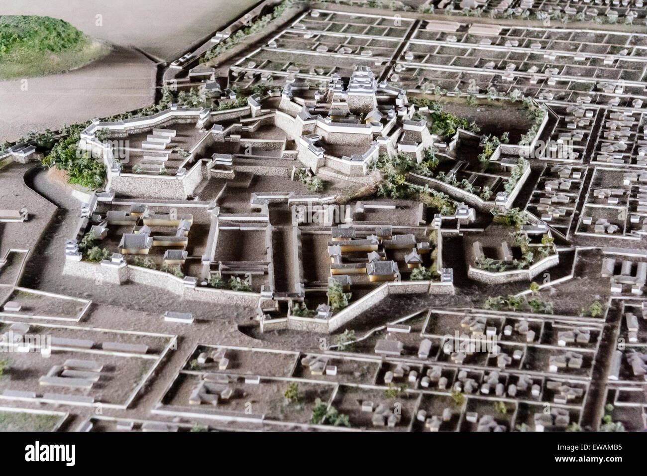 Interior of Himeji castle keep. Large scale model of the town and ...