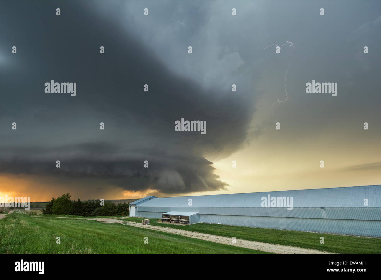 Supercell storm moves over farm land in central Nebraska Stock Photo ...