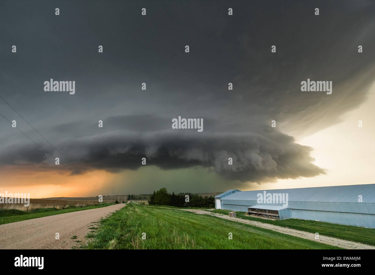 Supercell storm moves over farm land in central Nebraska Stock Photo ...