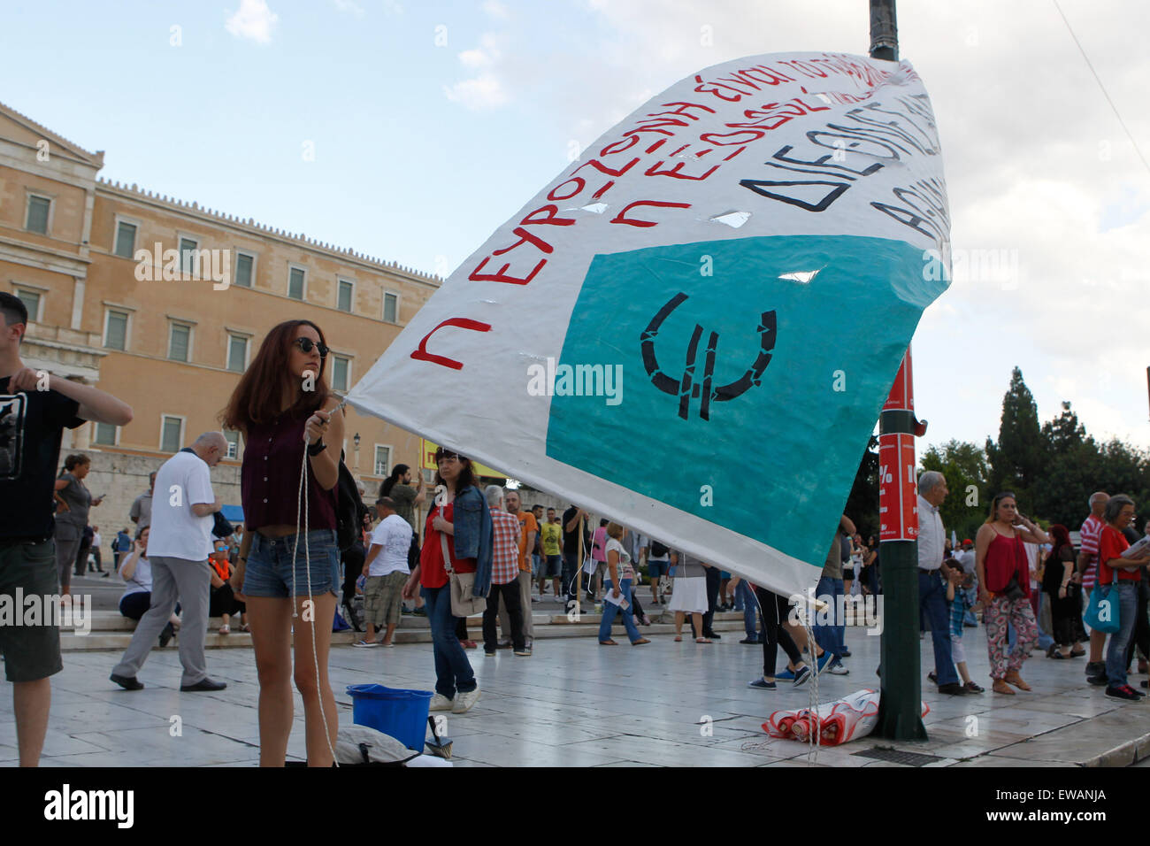 Athens, Greece. 21st June, 2015. Protesters gather in front of the ...