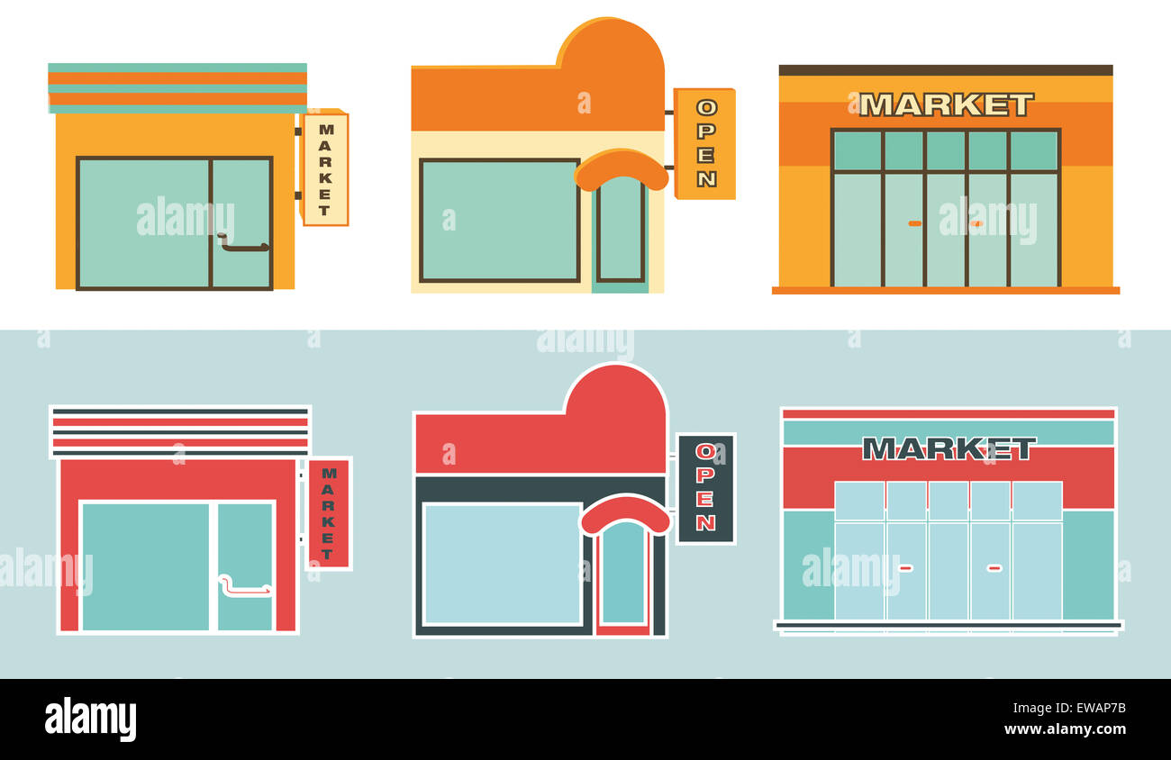 Flat icons of Retail buildings Stock Photo - Alamy