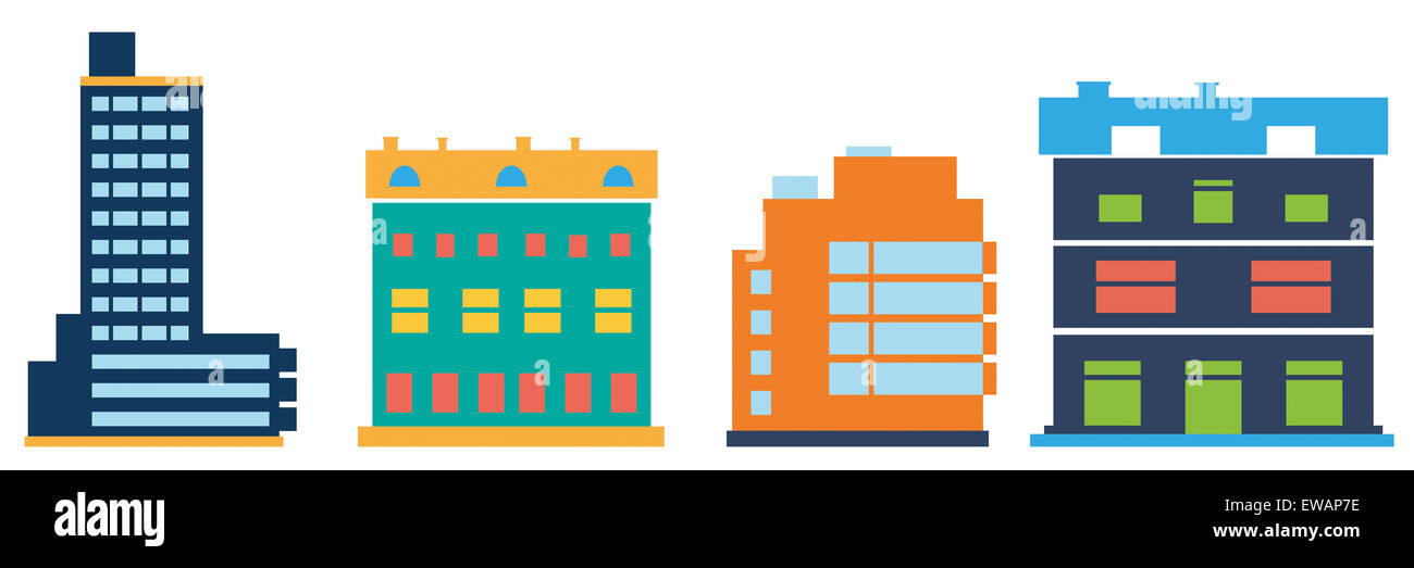 Flat icons of Commercial buildings Stock Photo - Alamy