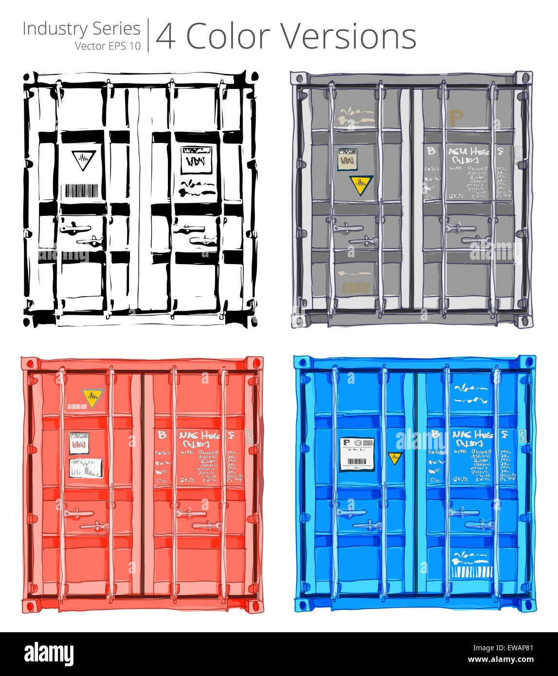 Vector illustration of Cargo containers. 4 versions,Color Series Stock ...