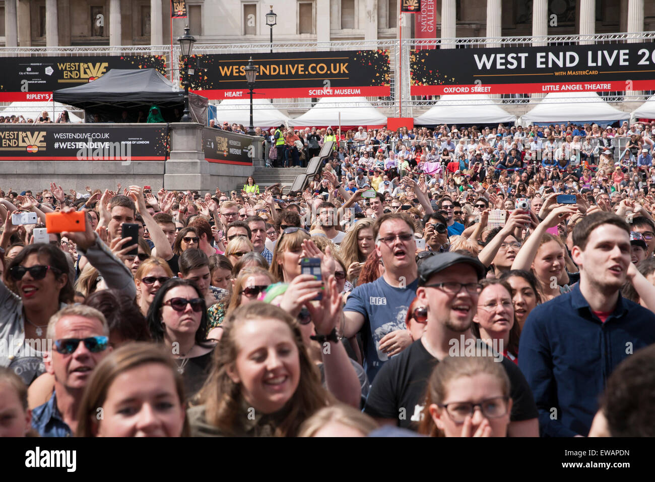 London, UK. 21st June, 2015. Crowds in the sunshine at West End Live ...