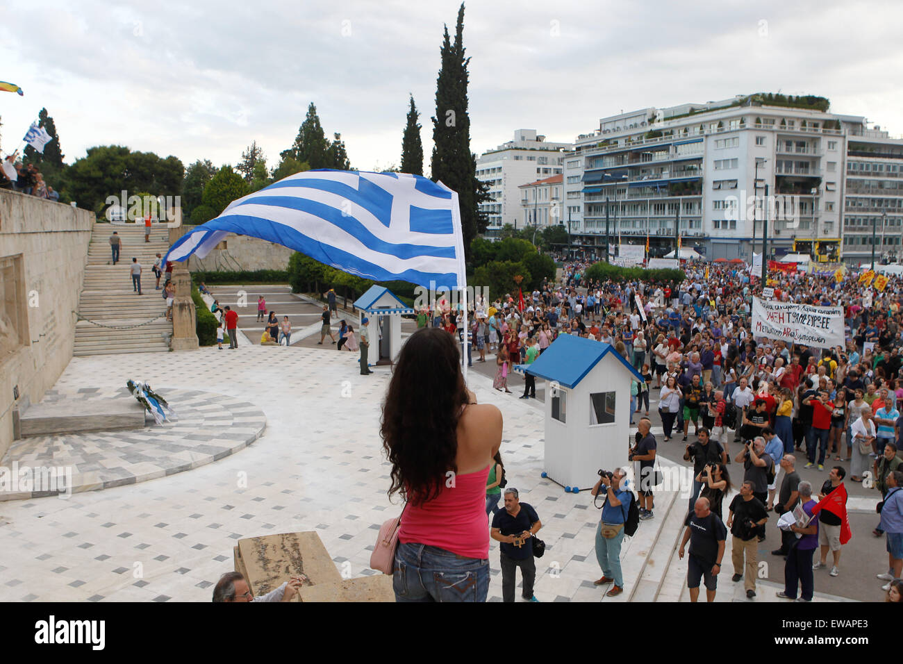 Athens, Greece. 21st June, 2015. Protesters gather in front of the ...