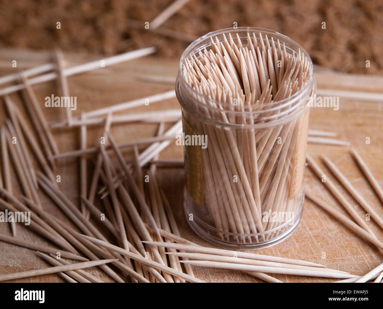 toothpicks in a plastic container in a studio shot Stock Photo - Alamy
