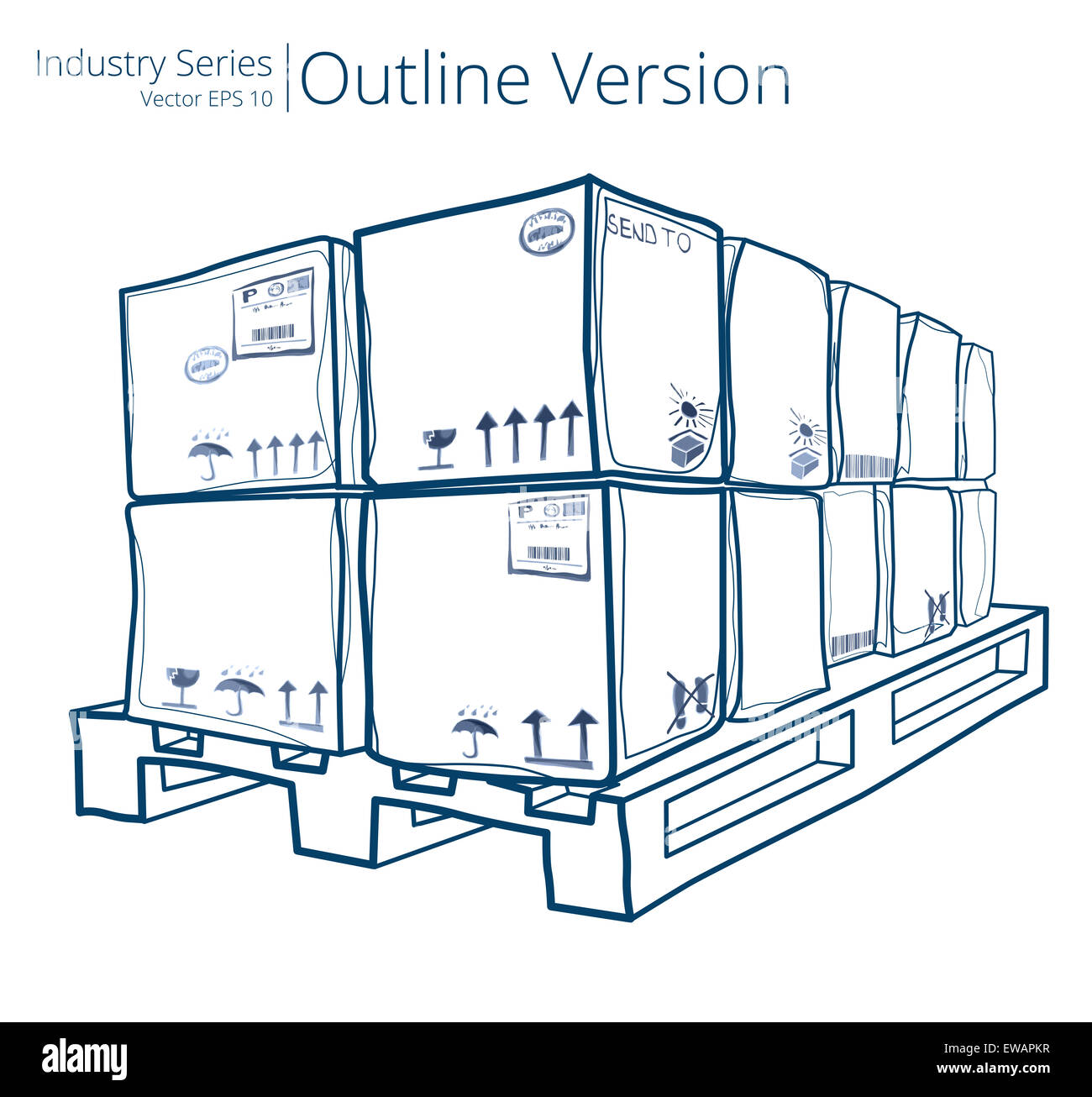 Vector illustration of Pallet with Boxes, Outline Series Stock Photo ...