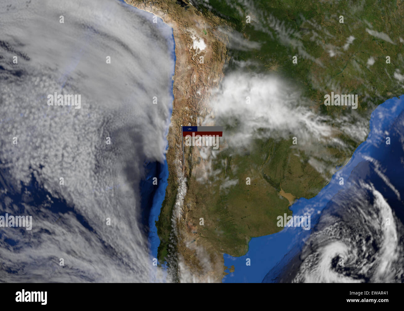 Chile flag on pole on earth globe illustration - Elements of this image ...