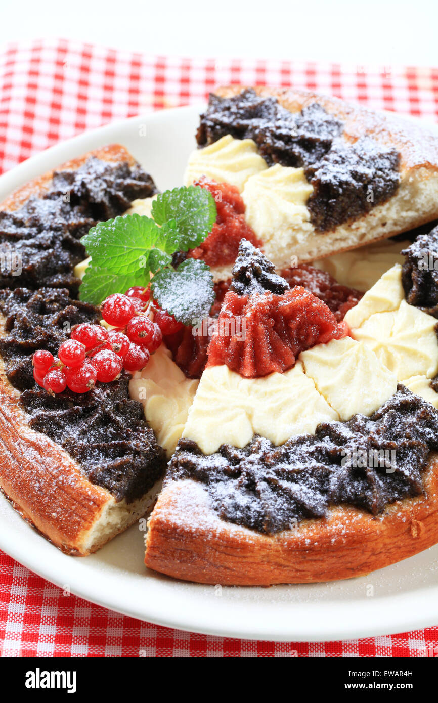 Traditional Czech kolache with cream cheese, poppy seeds and jam Stock ...