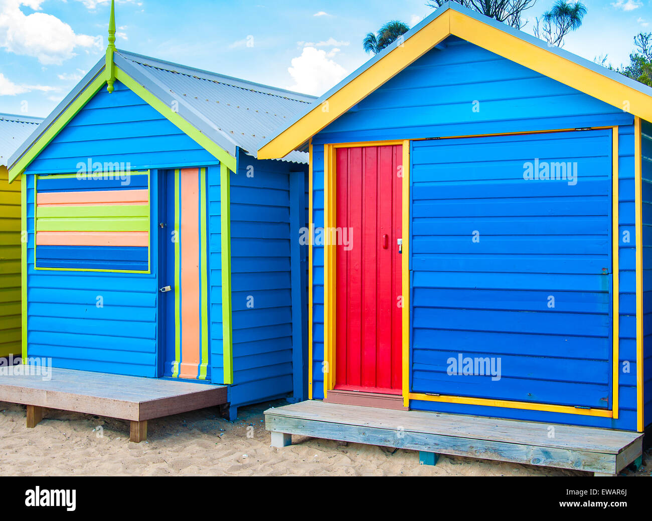 Bathing houses at Brighton Beach, Australia. View of colorful beach ...