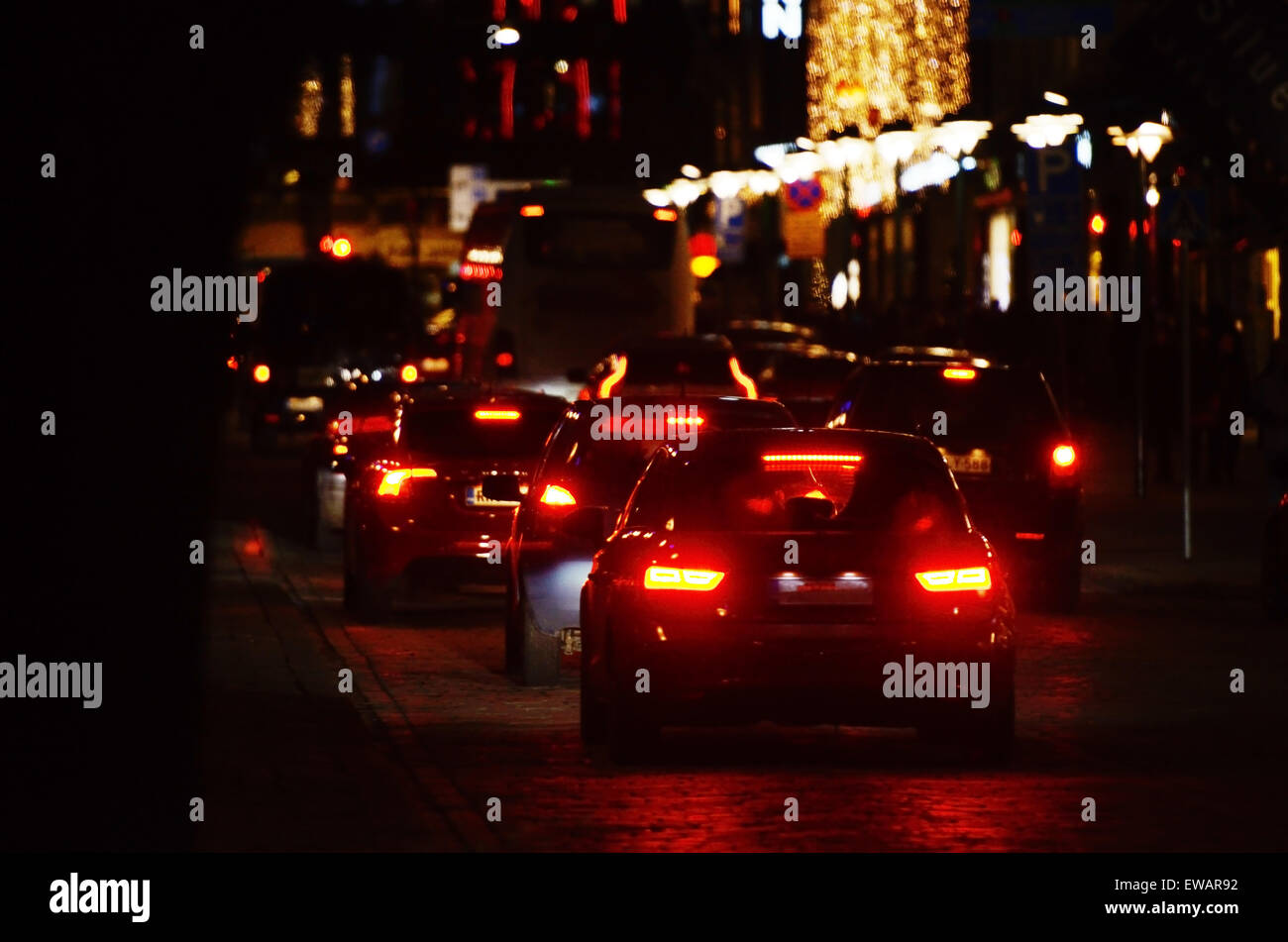 busy traffic of cars in the night city Stock Photo - Alamy