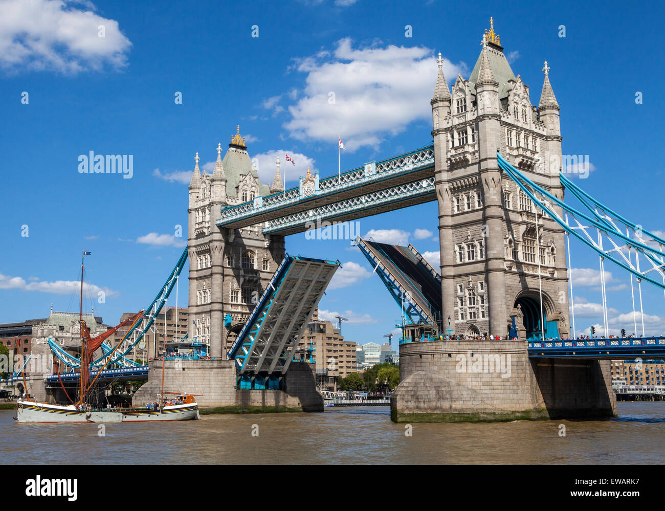 Tower bridge open with vessel underneath hi-res stock photography and ...