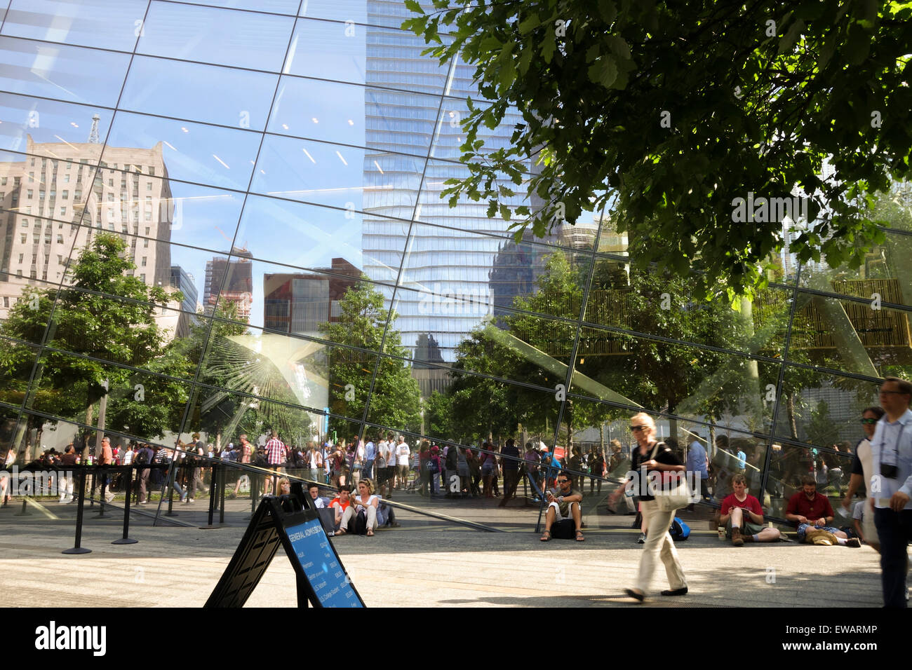 Reflection in glass windows of National September 11 Memorial & Museum ...