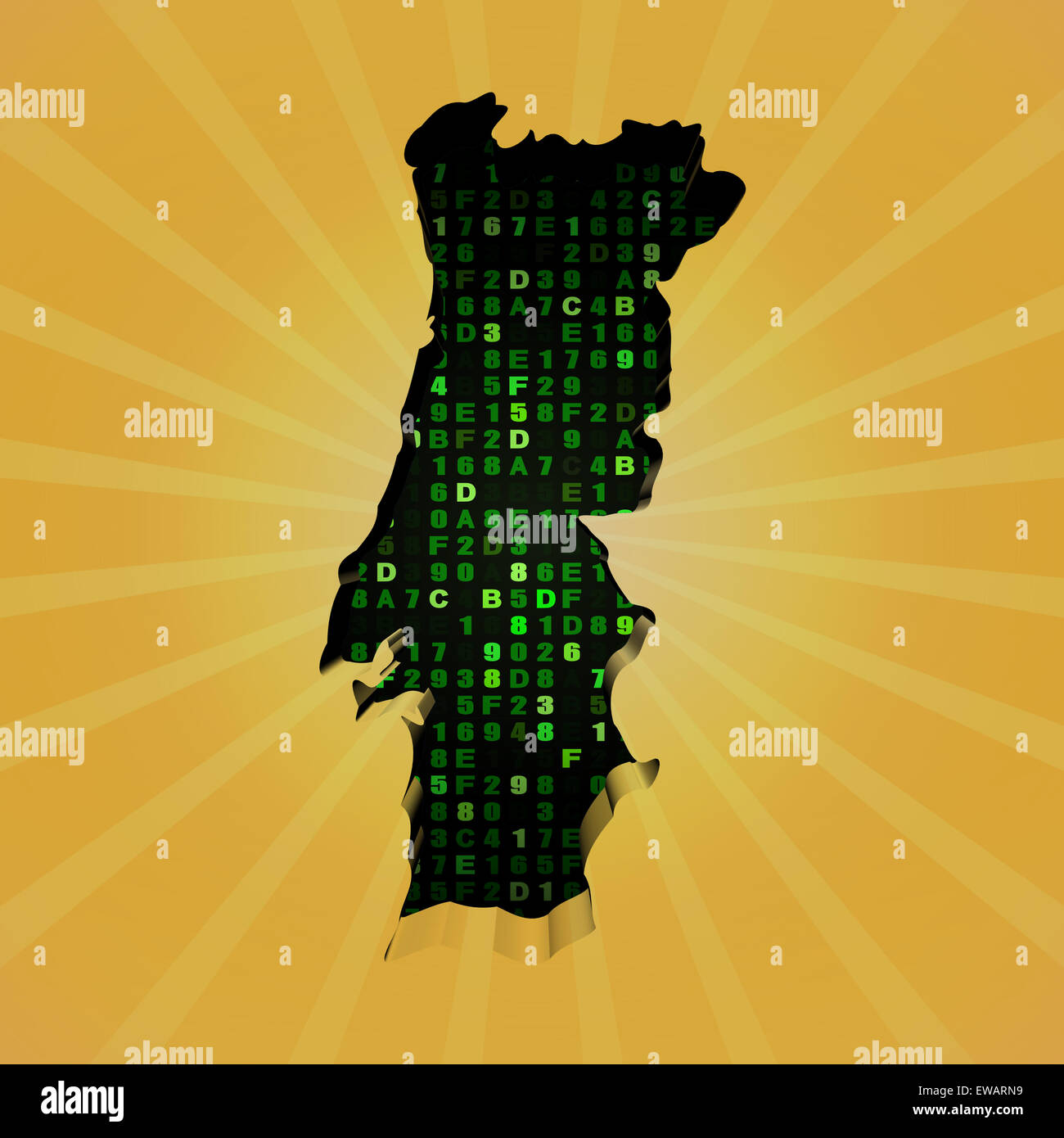 Portugal sunburst map with hex code illustration Stock Photo - Alamy