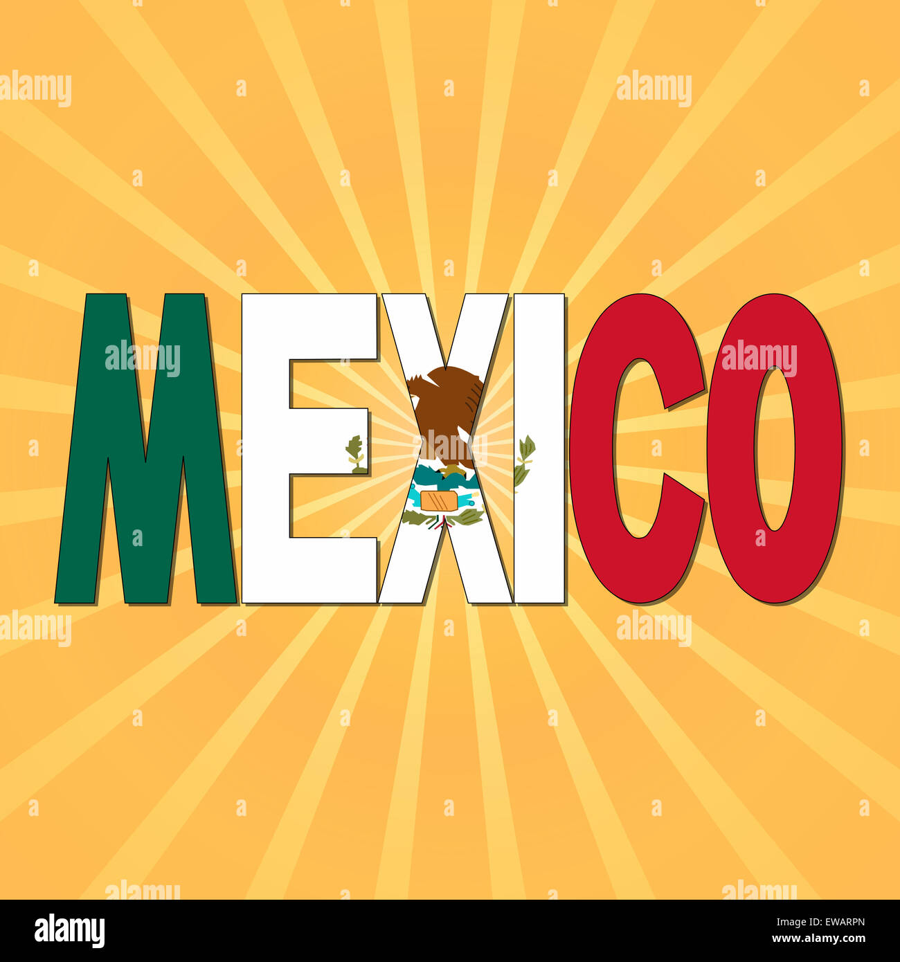 Mexico flag text with sunburst illustration Stock Photo - Alamy