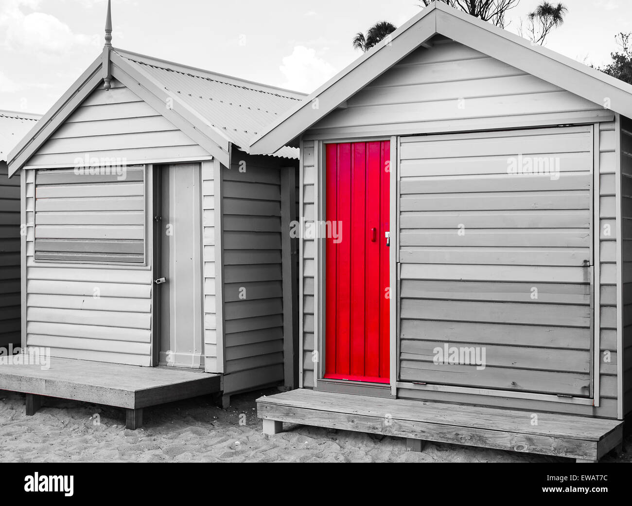 Bathing houses at Brighton Beach, Australia. View of colorful beach ...