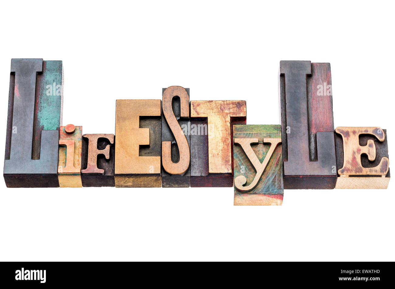 lifestyle word - isolated text in mixed letterpress wood type printing ...