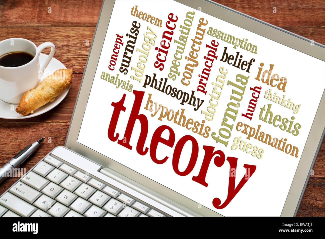 theory word cloud on laptop computer with a cup of coffee Stock Photo ...