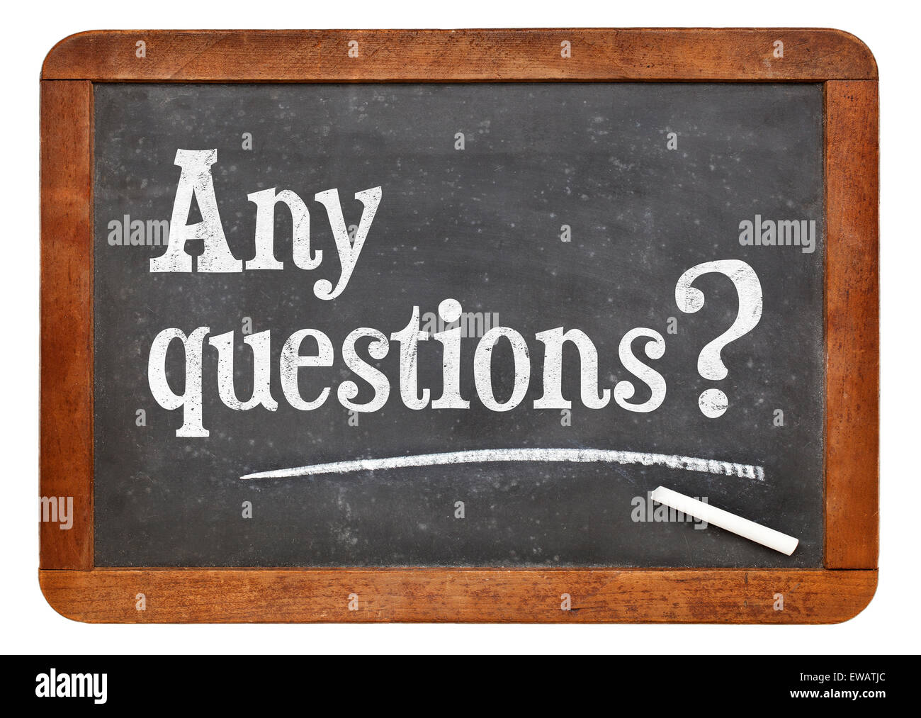 Any question question - text on an isolated vintage slate blackboard ...