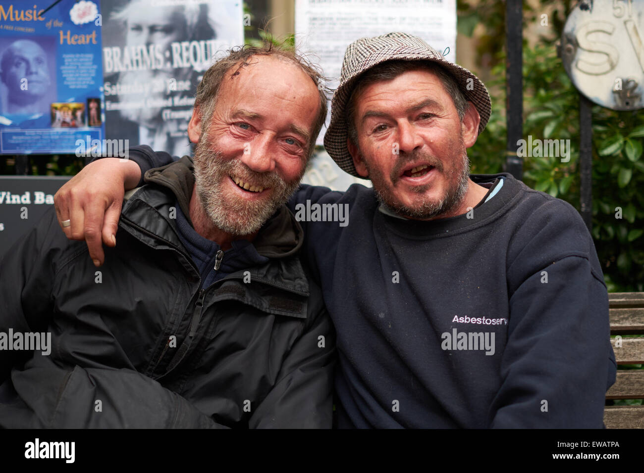 Two homeless men on a bench hi-res stock photography and images - Alamy