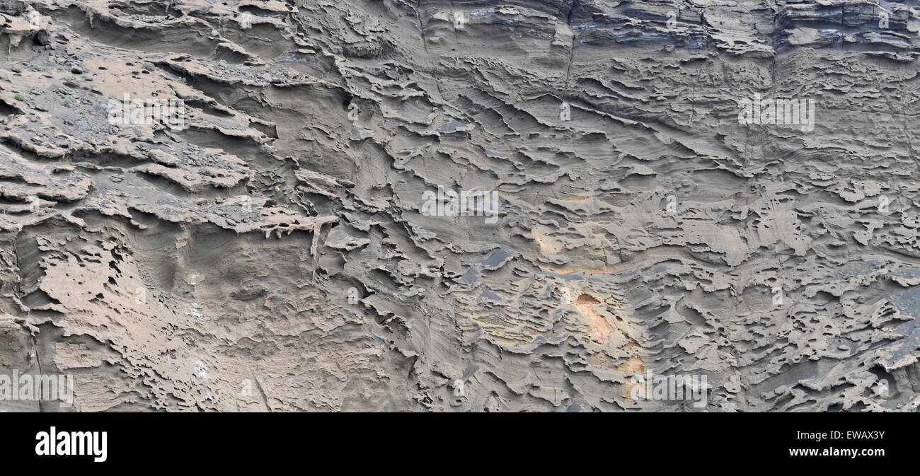 Lanzarote, Canary Islands, Spain. A closeup of the wall of a volcanic ...