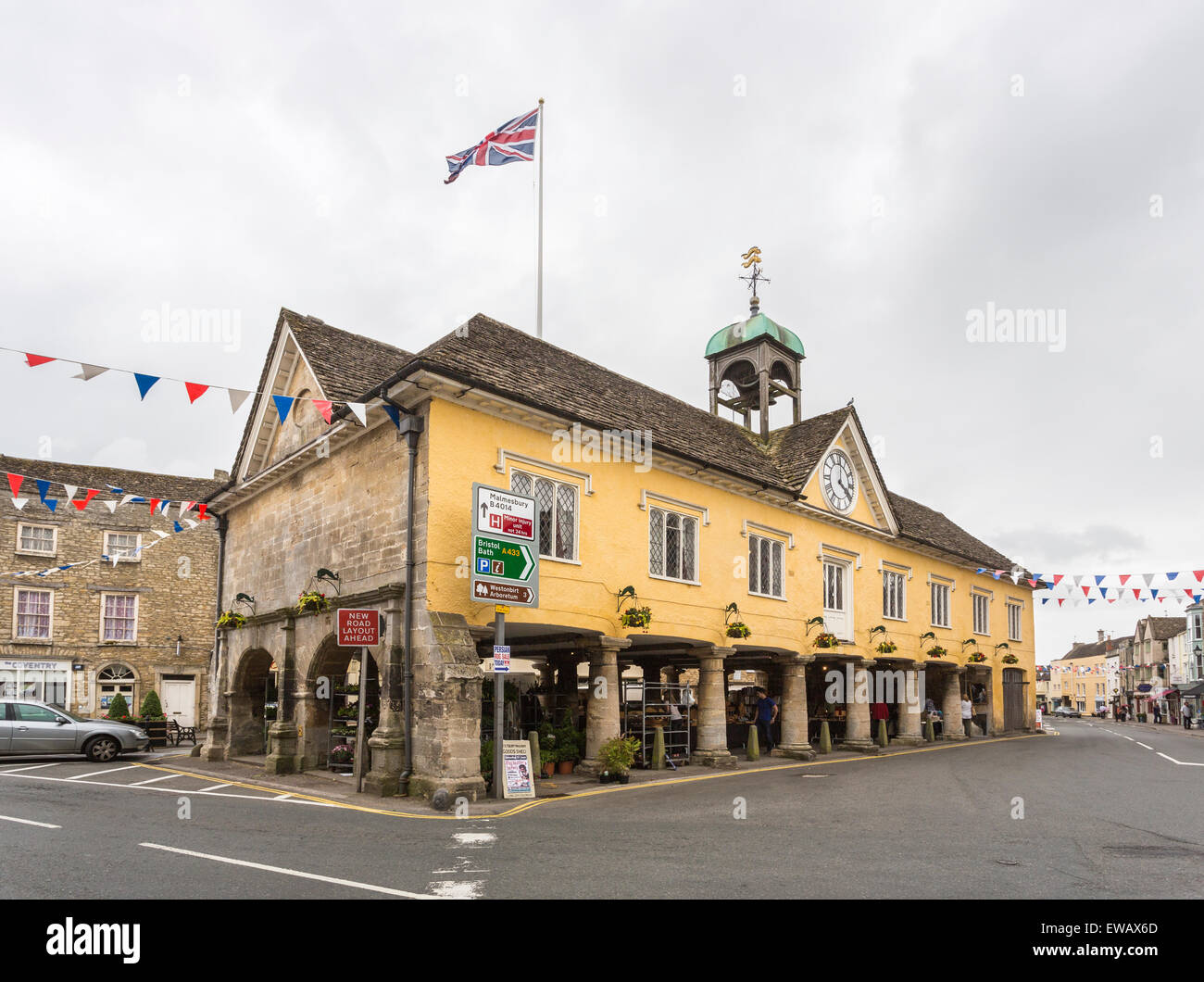 The famous 17th century pillared Market House in Tetbury, a small town ...