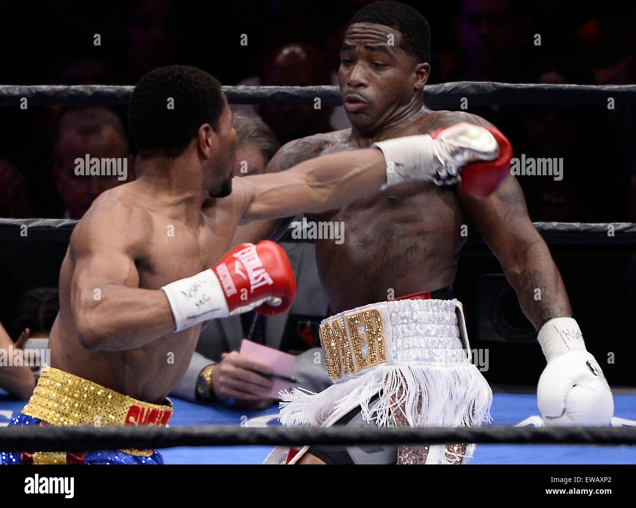 Las Vegas, Nevada, USA. 20th June, 2015. (in Blue trunks) Shawn Porter ...