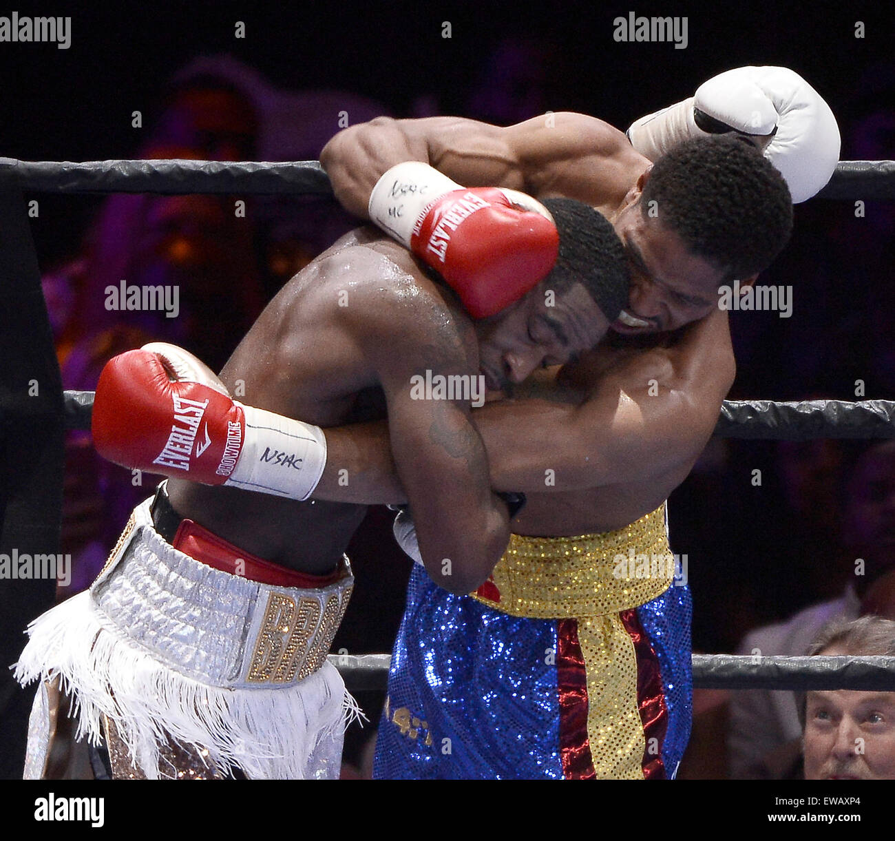 Las Vegas, Nevada, USA. 20th June, 2015. (in Blue trunks) Shawn Porter ...