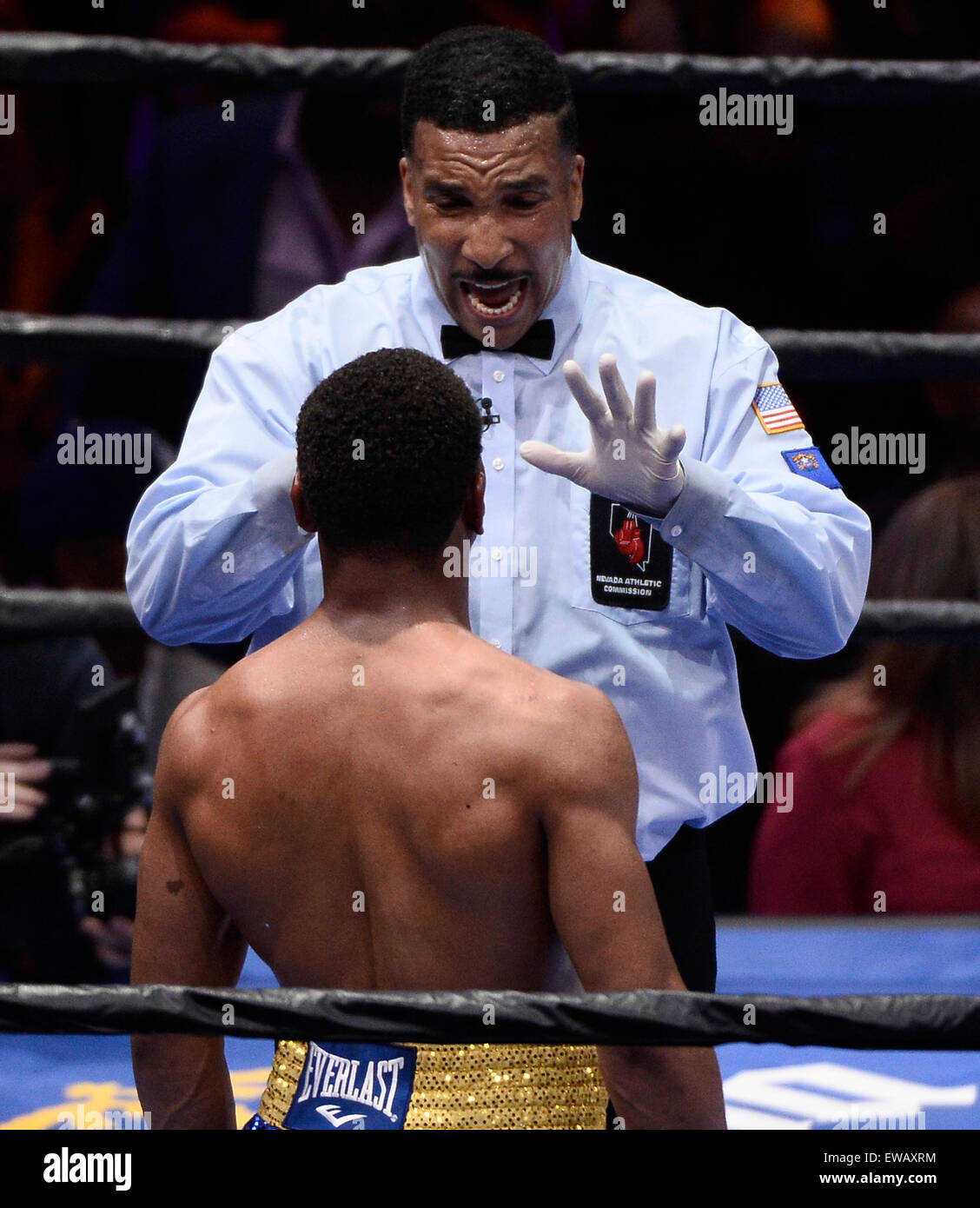 Las Vegas, Nevada, USA. 20th June, 2015. (in Blue trunks) Shawn Porter ...