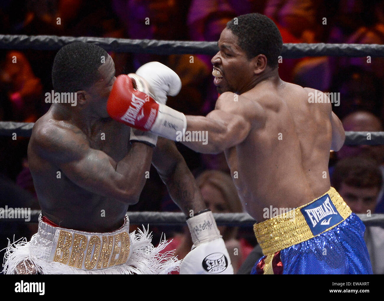 Las Vegas, Nevada, USA. 20th June, 2015. (in Blue trunks) Shawn Porter ...
