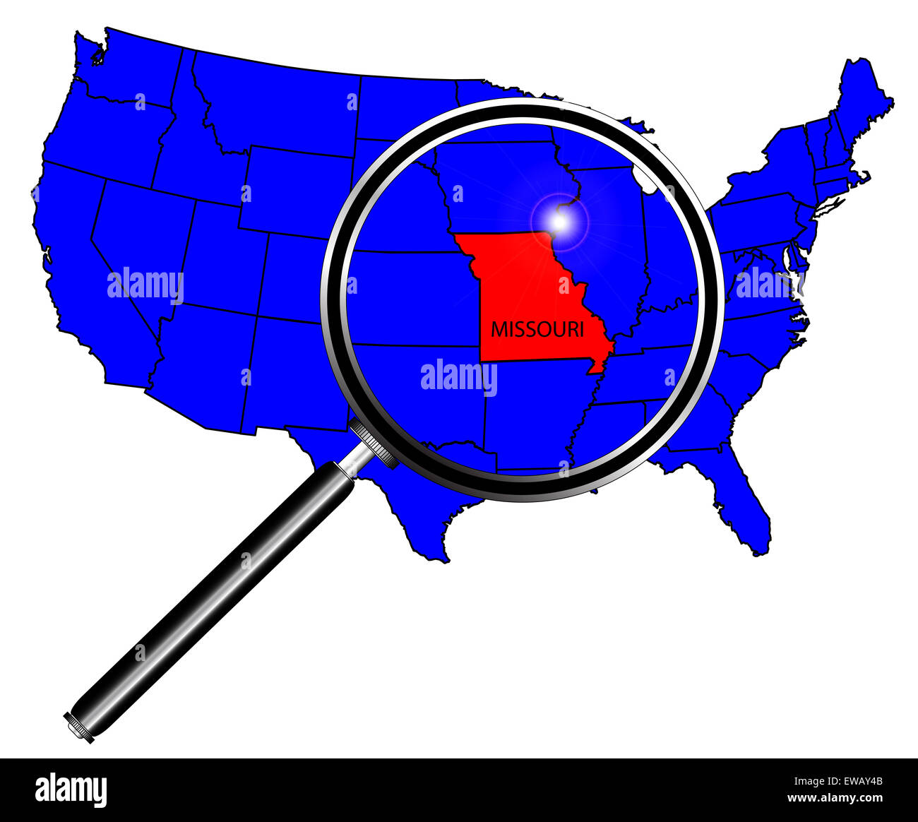 Missouri state outline set into a map of The United States of America ...