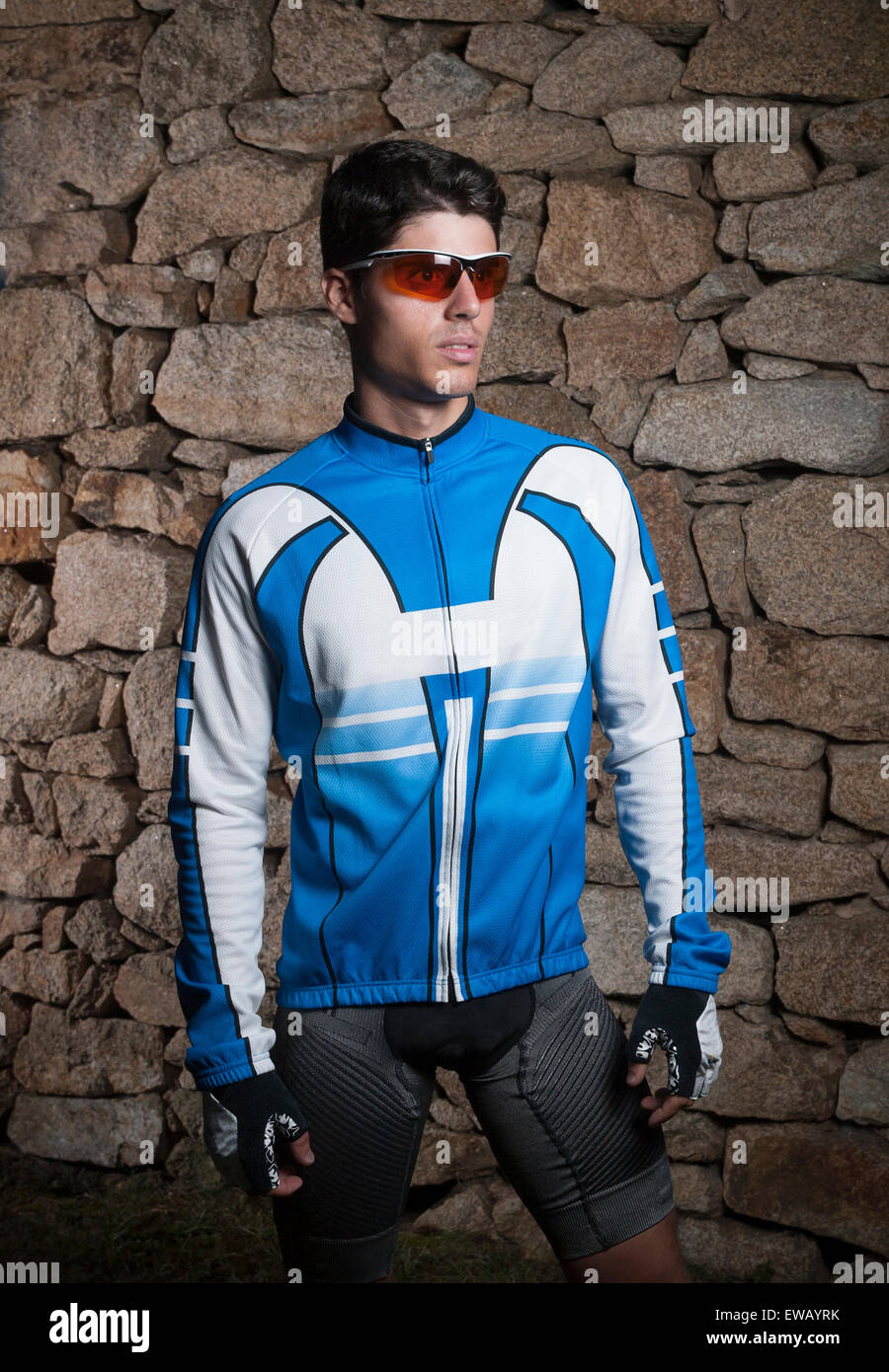 Cyclist portrait with flash light outdoors Stock Photo - Alamy